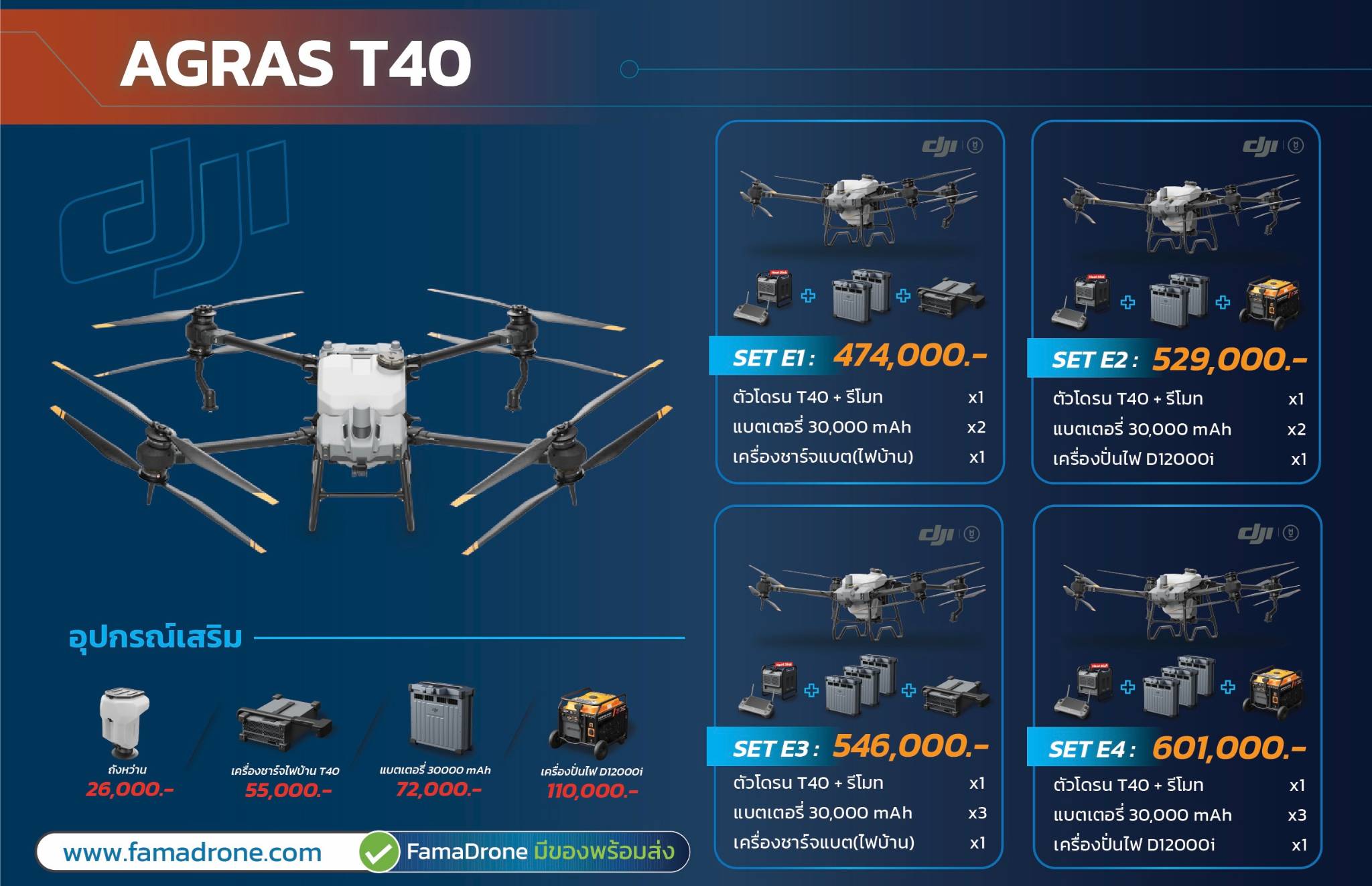 โดรนเกษตร DJI AGRAS T40 ขนาด 40 ลิตร - FamaDrone ราคาพิเศษ*