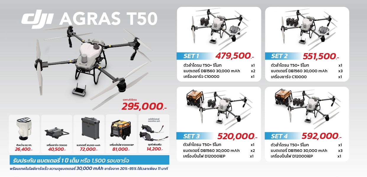 โดรนเกษตร DJI AGRAS T50 ขนาด 40 ลิตร - FamaDrone รุ่นใหม่ ราคาพิเศษ